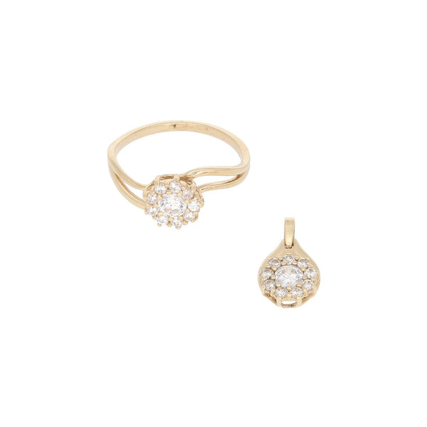 Juego de Anillo y dije diseño especial con sintéticos motivo flor en o ...