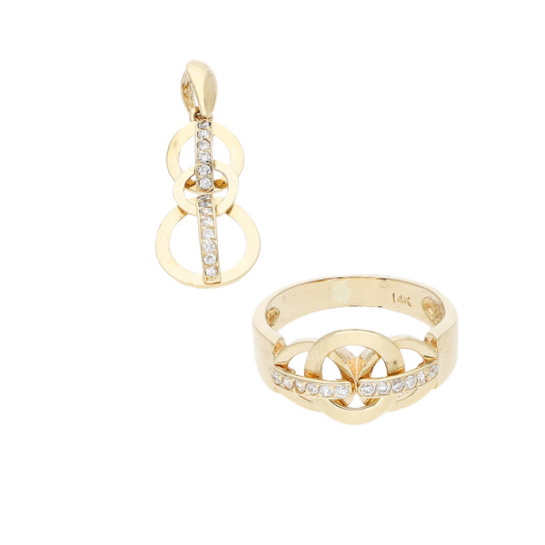 Juego de anillo y dije diseño especial con sintéticos en oro amarillo ...