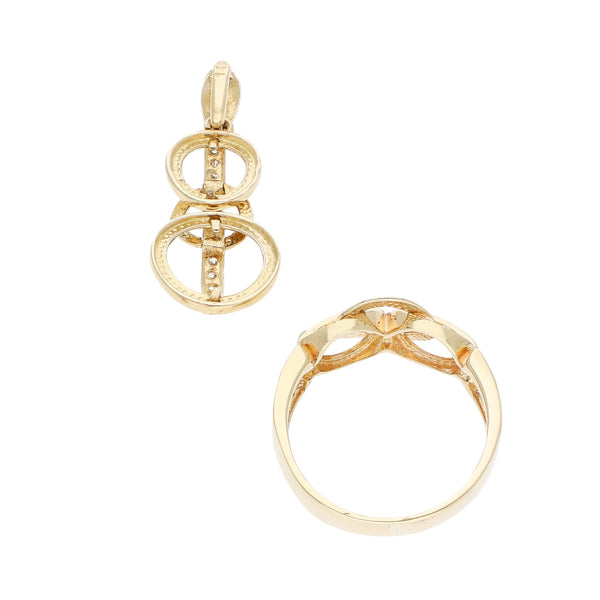 Juego de anillo y dije diseño especial con sintéticos en oro amarillo ...